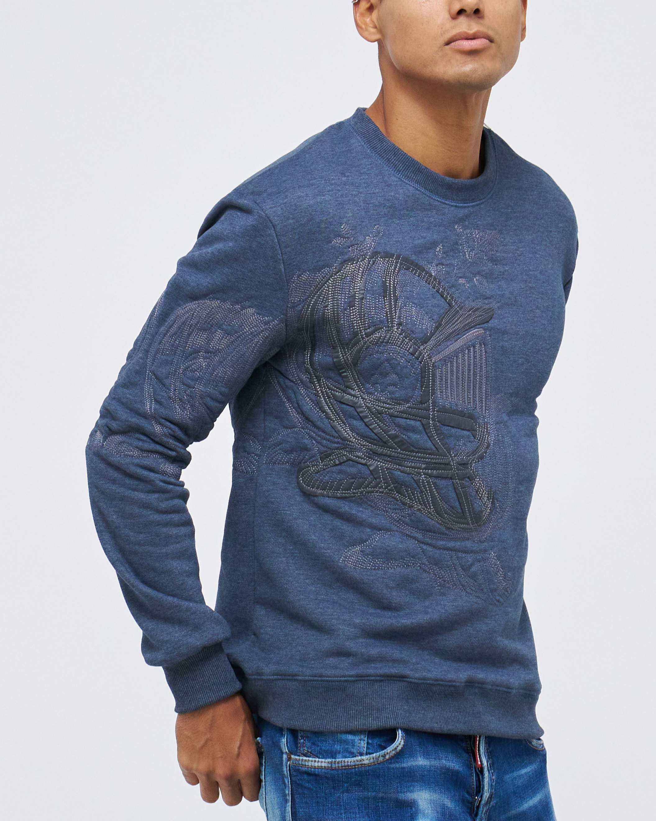 Men's Blue Loop-Back Sweatshirt, with Casual Society Micro-Leather ...