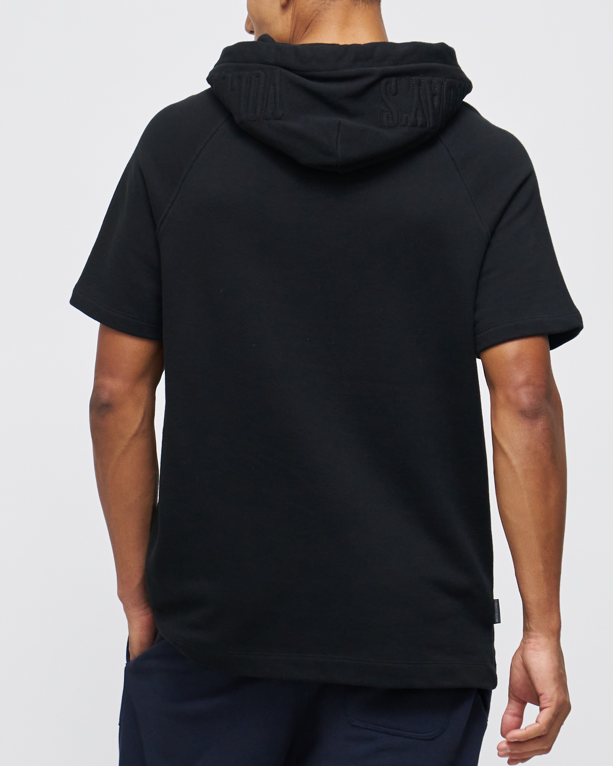 Men's Black Loop-Back Cotton Sweatshirt Hoodie with Micro-Leather ...