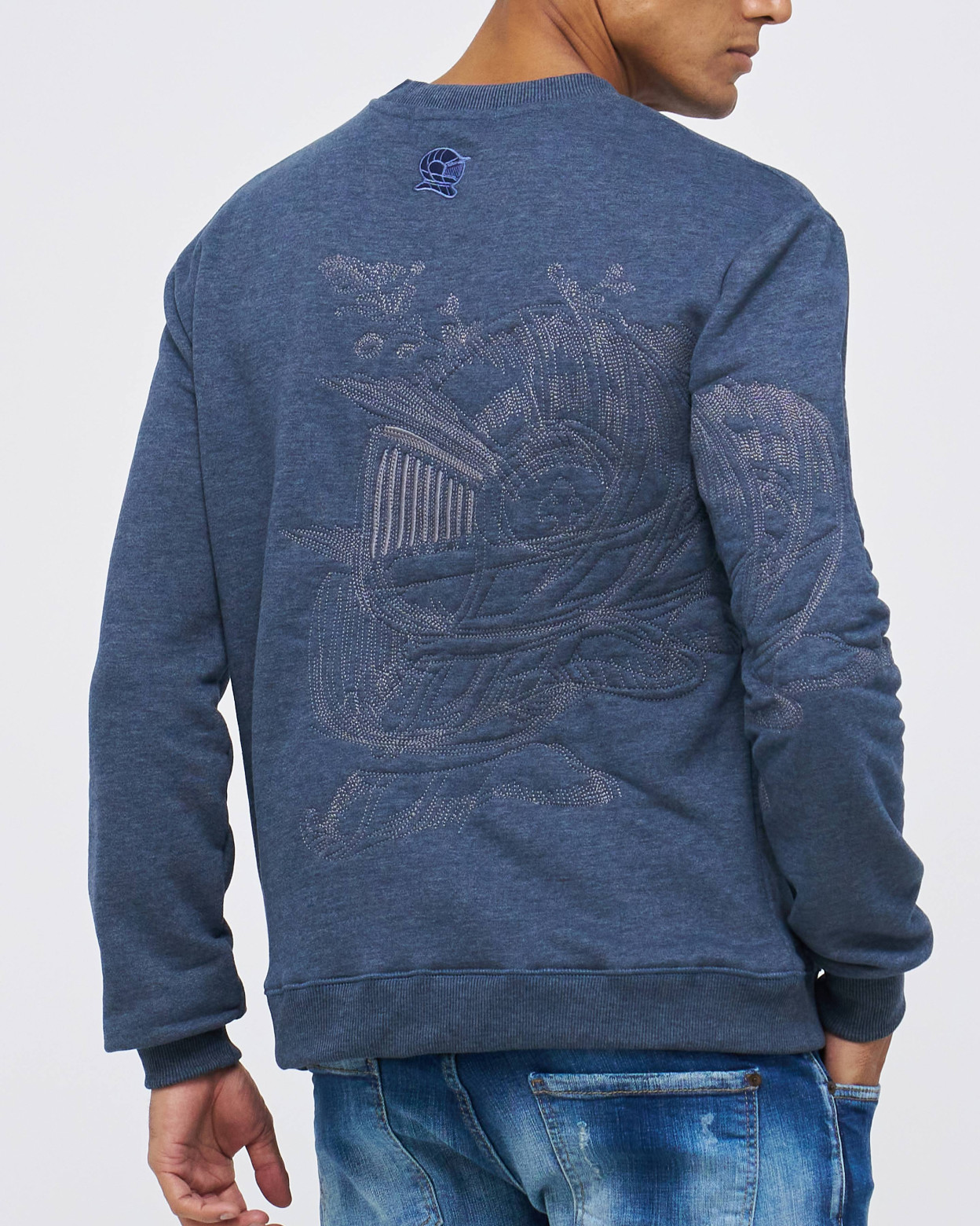 Men's Blue Loop-Back Sweatshirt, with Casual Society Micro-Leather ...