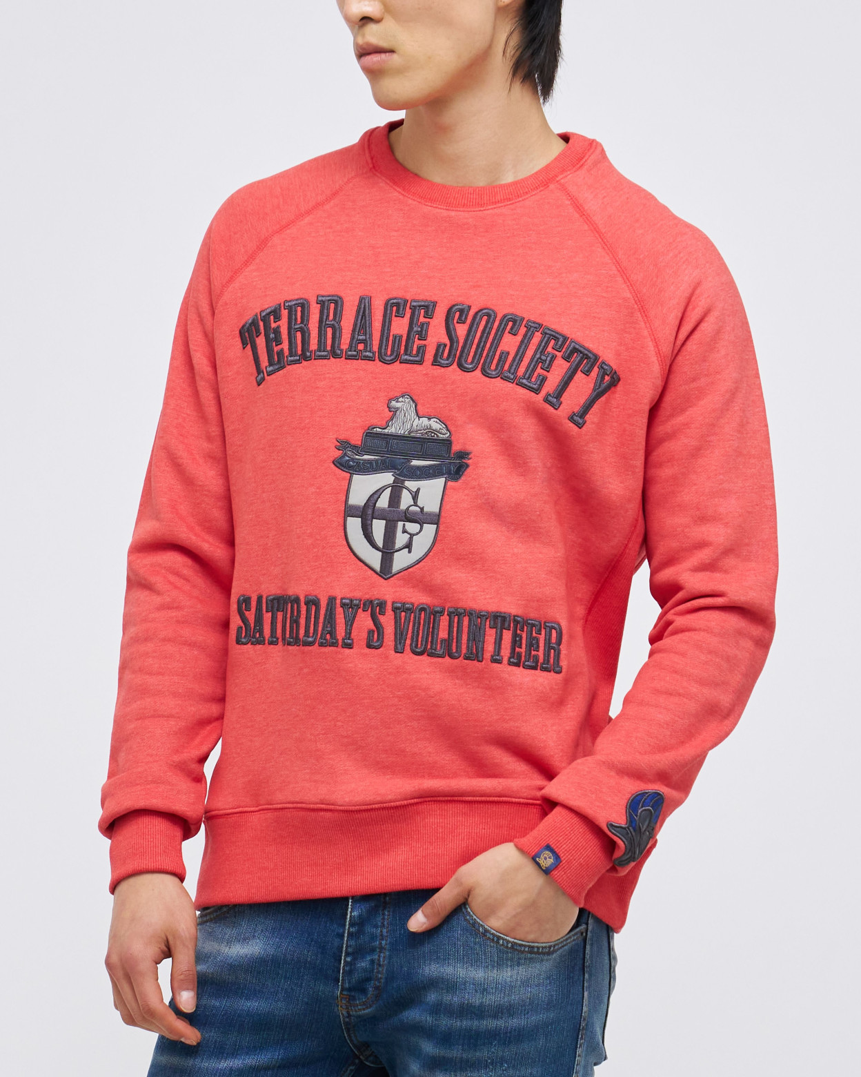 Men's Grenadine Red Loop-Back Cotton Sweatshirt with Micro-Leather ...