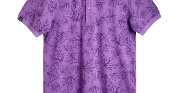 Men's Violet Pique Polo, with Autumn Leaves Print and Casual Society Logo