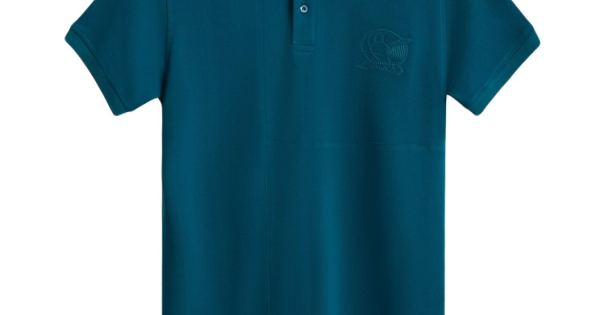 Men's Teal Polo, with Geometric Panel Tailoring and Embossed Casual ...